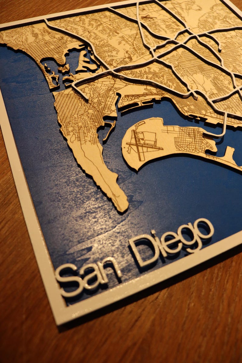 San Diego Custom Wood Map Laser Cut Laser Engraved - Etsy