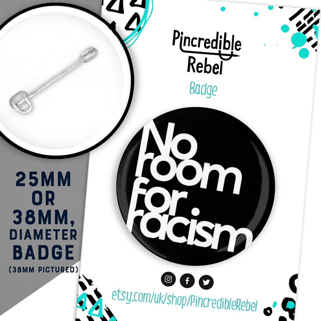 No Room for Racism Football Button Badge or Fridge Magnet. 25mm or 38mm ...