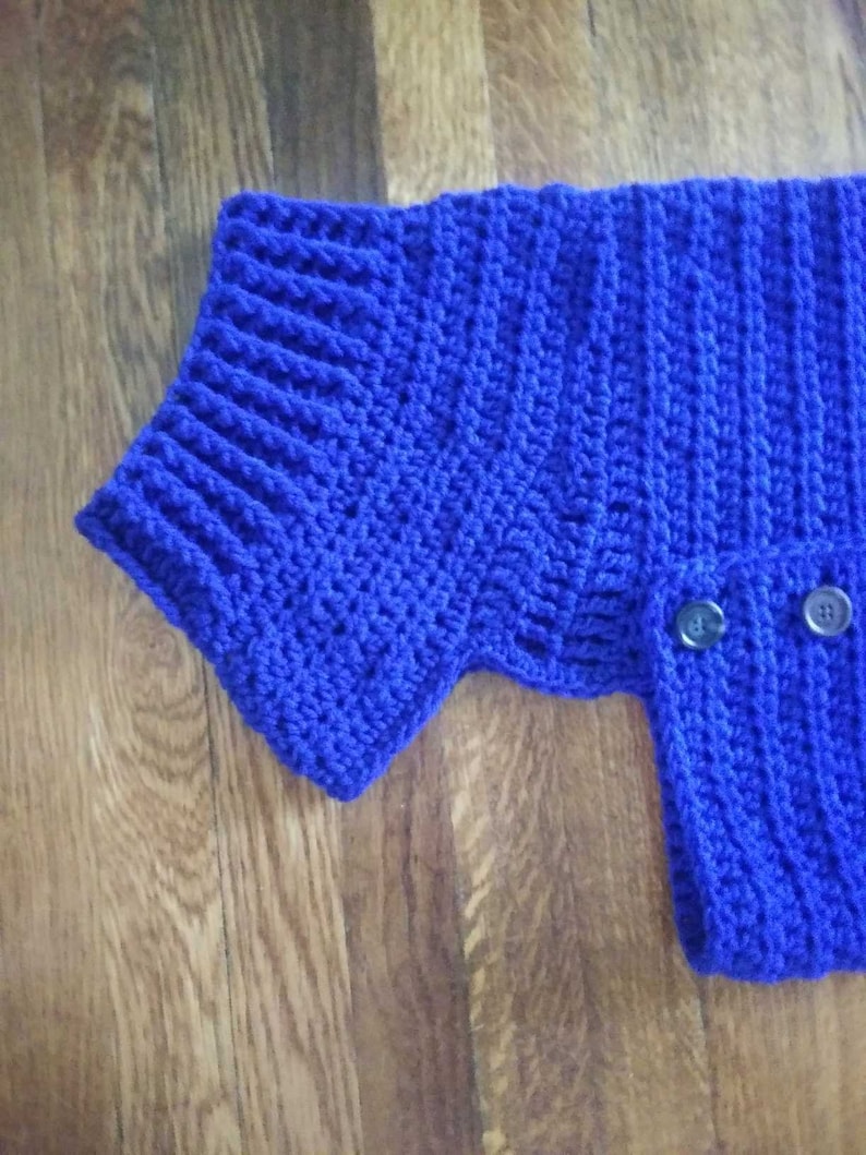Crocheted Dog Sweater Pattern (LARGE): Ribbed Neck, Buttoned Flap (PDF ...