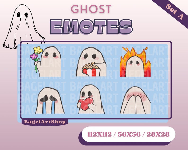 6 Cute Ghost Emotes - Twitch Youtube Discord - Ghost Emote Set - Emote ...