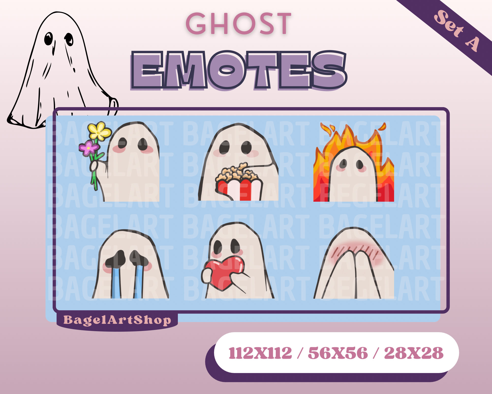6 Cute Ghost Emotes - Twitch Youtube Discord - Ghost Emote Set - Emote ...