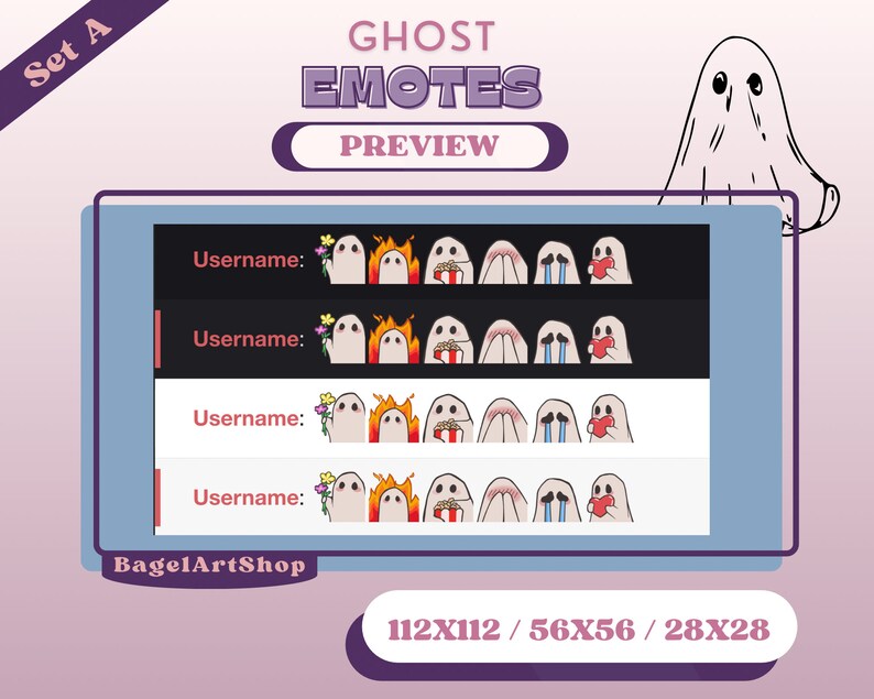 6 Cute Ghost Emotes - Twitch Youtube Discord - Ghost Emote Set - Emote ...