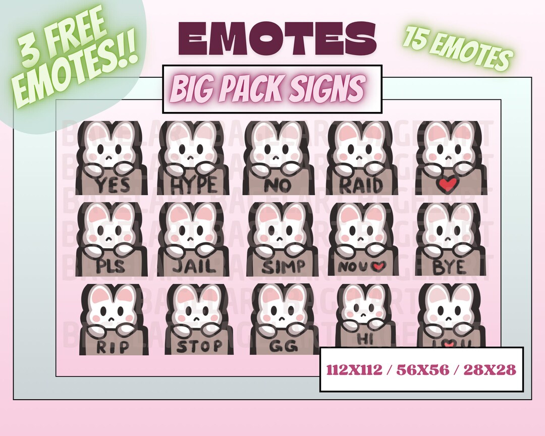 15 Cute Bunny Emotes Bunny Holding Signs Twitch Youtube Discord Bunny ...
