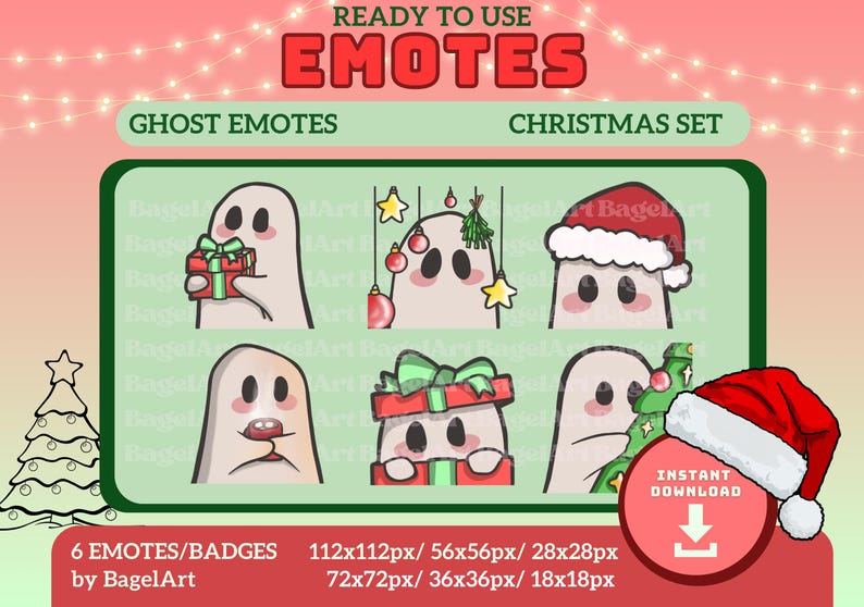6 Cute Ghost Emotes - Twitch Youtube Discord - Christmas Emote Set ...