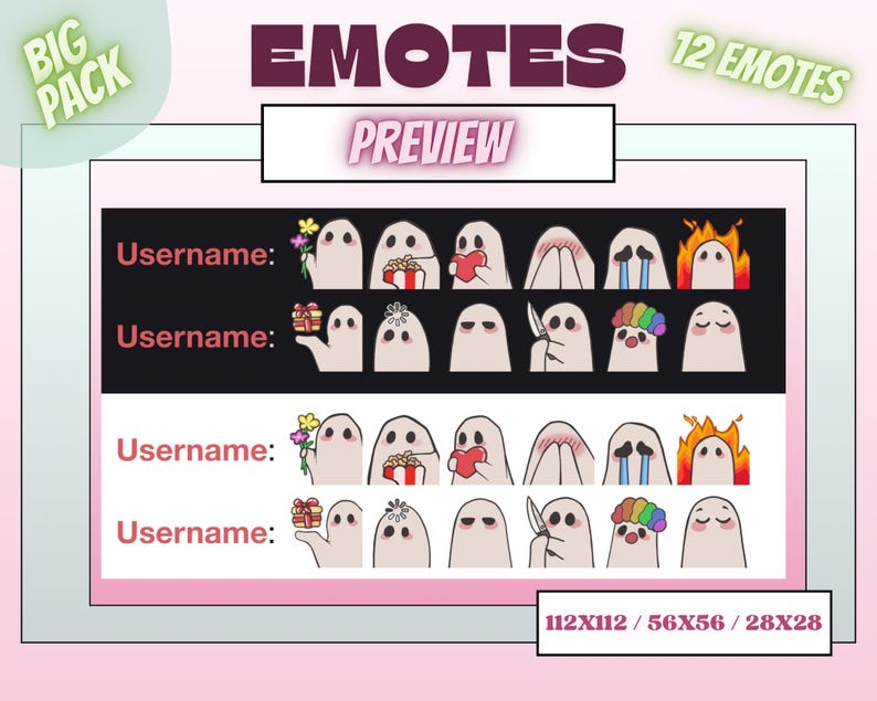 12 Cute Ghost Emotes - Twitch Youtube Discord - Ghost Emote Set - Emote ...