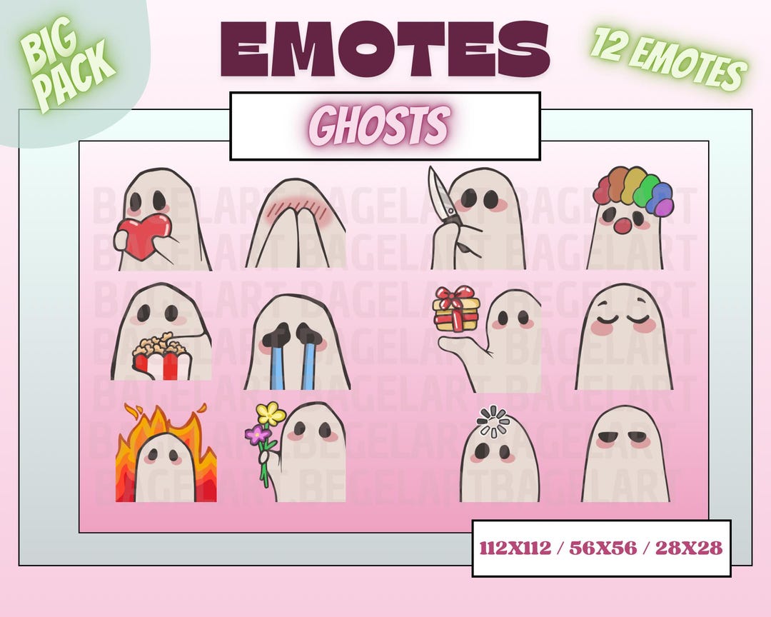 12 Cute Ghost Emotes - Twitch Youtube Discord - Ghost Emote Set - Emote ...
