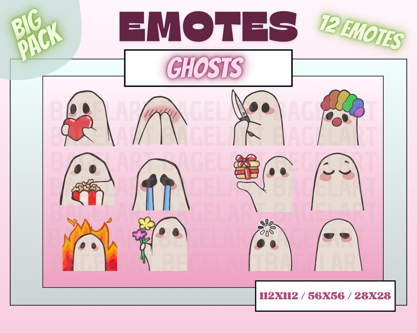 12 Cute Ghost Emotes - Twitch Youtube Discord - Ghost Emote Set - Emote ...
