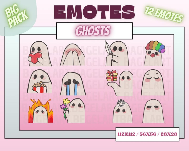 12 Cute Ghost Emotes - Twitch Youtube Discord - Ghost Emote Set - Emote ...