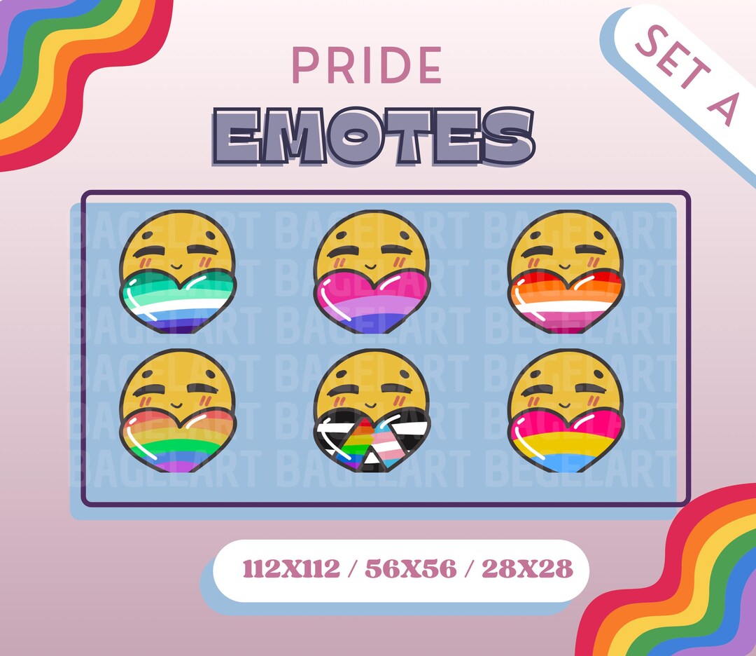 6 Cute Pride Heart Emotes - Twitch Youtube Discord - Pride Emote Set ...