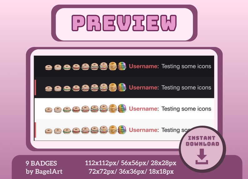9 Bagel Emotes and Badges - Twitch Youtube Discord - Food Set - Badges ...