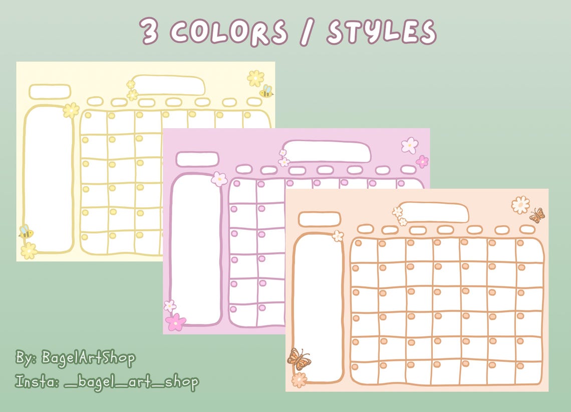 Digital Calender- 3 Different Designs - Cute Calender - Printable ...