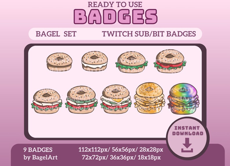 9 Bagel Emotes and Badges - Twitch Youtube Discord - Food Set - Badges ...