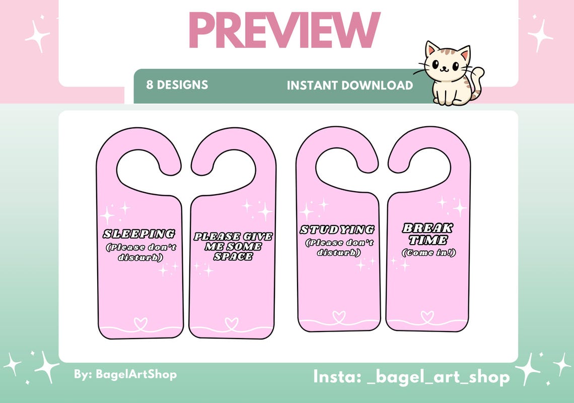 Pre- Designed Door Hangers - Cute Pink Room Tags - Door Signs - Message ...