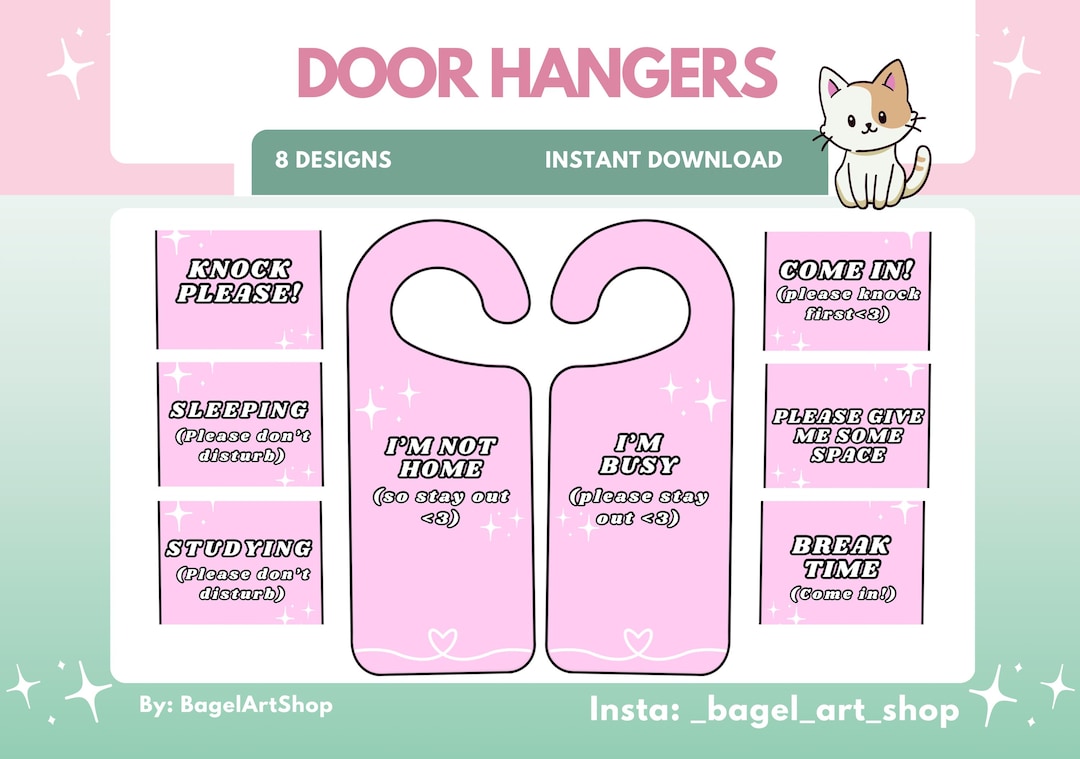 Pre- Designed Door Hangers - Cute Pink Room Tags - Door Signs - Message ...