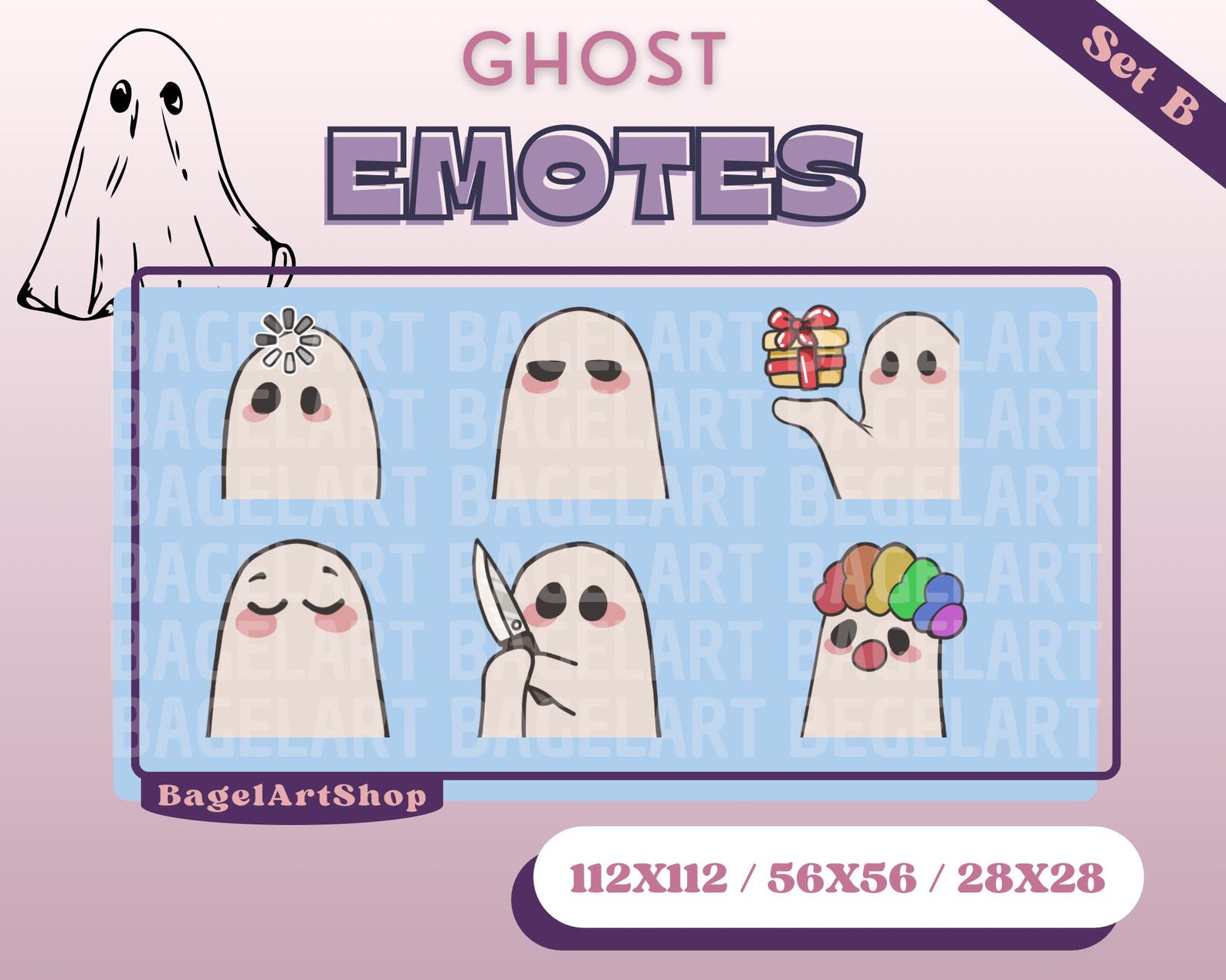 6 Cute Ghost Emotes - Twitch Youtube Discord - Ghost Emote Set - Emote ...