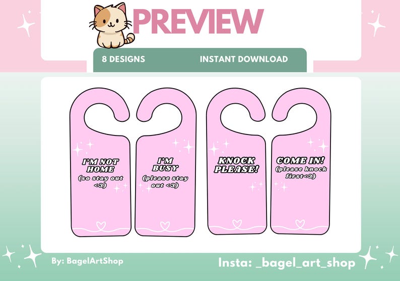 Pre- Designed Door Hangers - Cute Pink Room Tags - Door Signs - Message ...