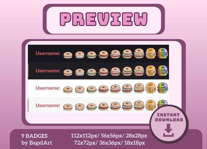 9 Bagel Emotes and Badges - Twitch Youtube Discord - Food Set - Badges ...