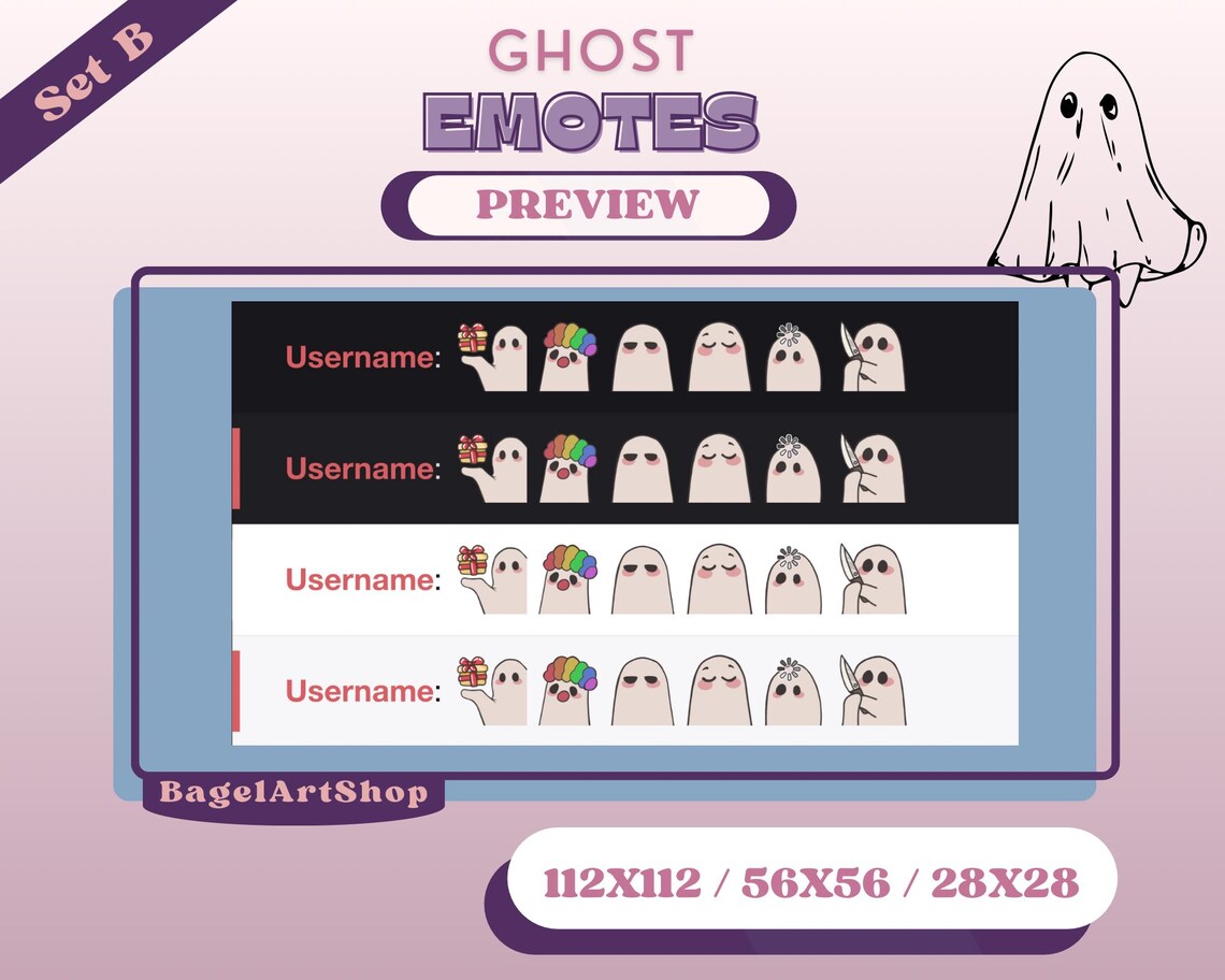 6 Cute Ghost Emotes - Twitch Youtube Discord - Ghost Emote Set - Emote ...