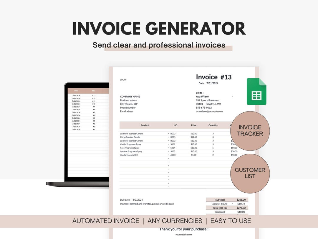 Automated Invoice Template | Editable Small Business Invoice | Invoice ...