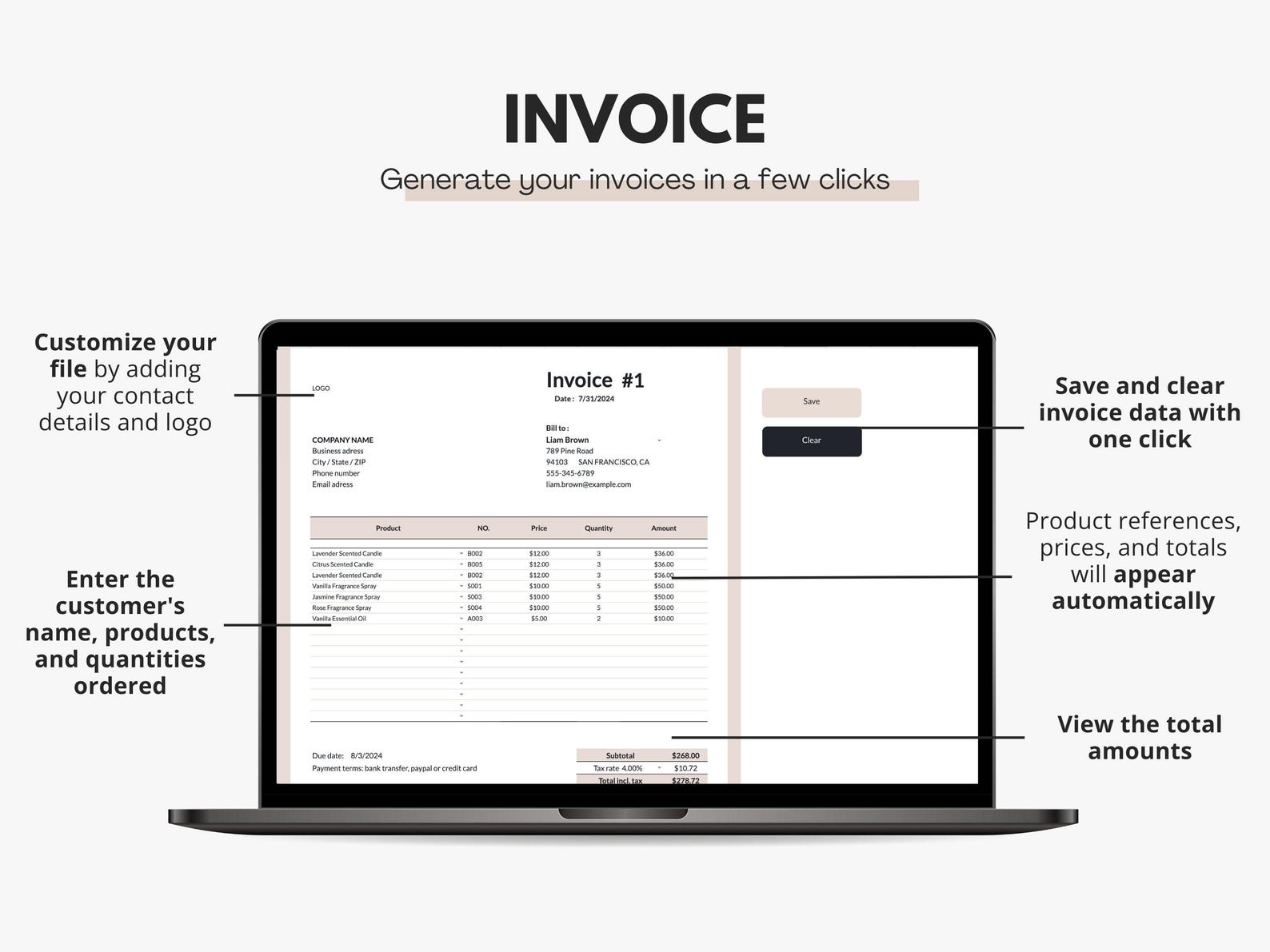 Automated Invoice Template | Editable Small Business Invoice | Invoice ...