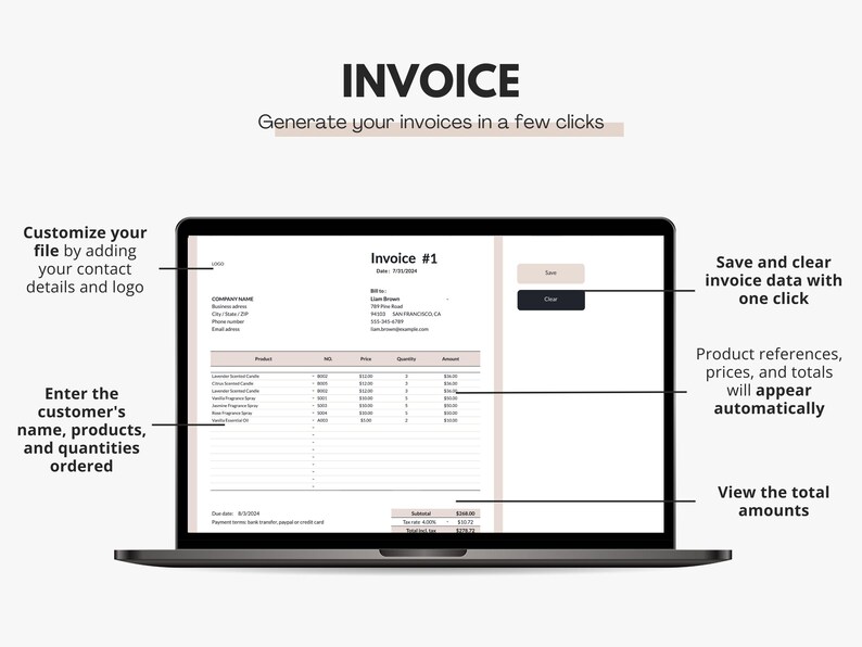 Automated Invoice Template | Editable Small Business Invoice | Invoice ...