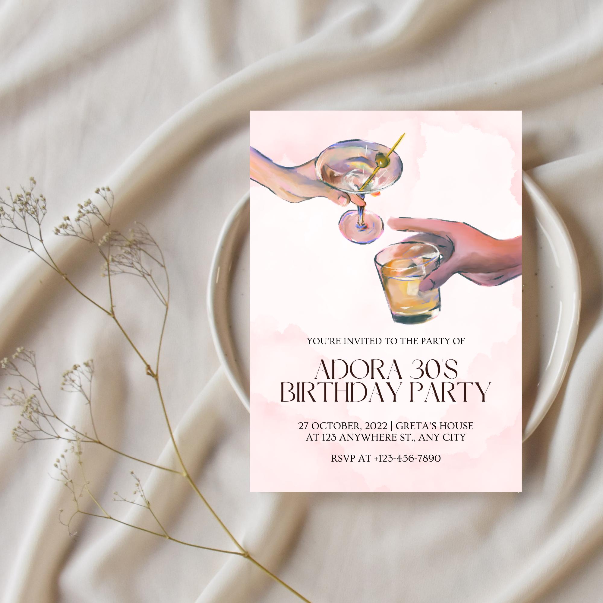 Modern Birthday Party Invitation, Editable Printable Template, Hand ...
