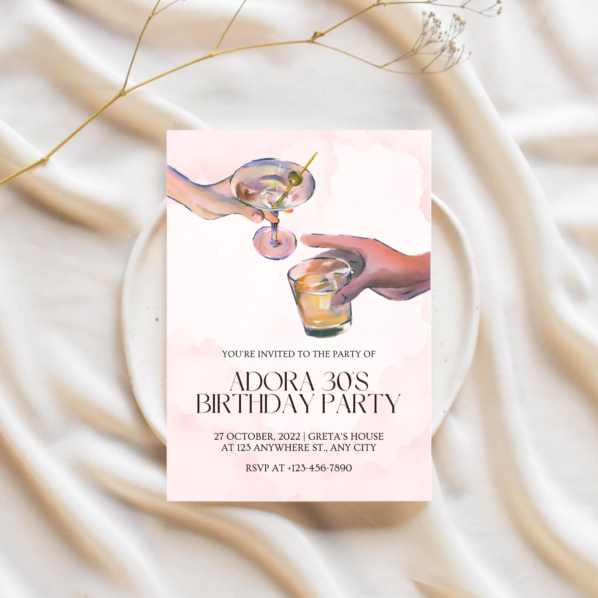 Modern Birthday Party Invitation, Editable Printable Template, Hand ...