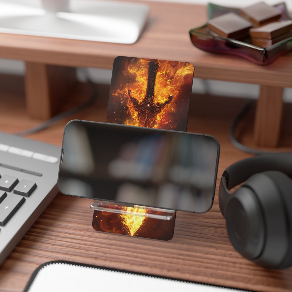 Demonic Flaming Sword Phone Stand | Gift for Nerd | Man Cave Decor ...