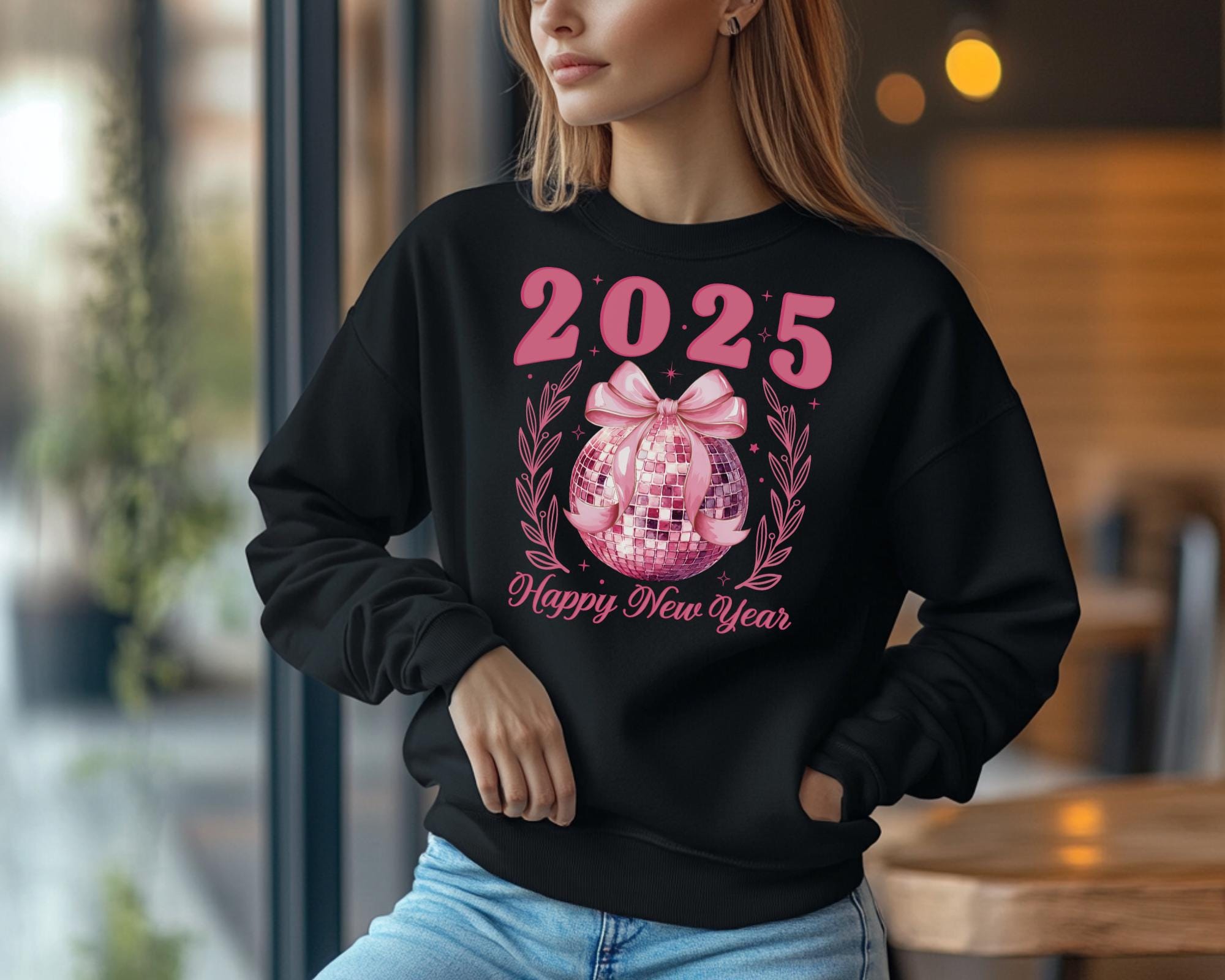 Happy New Year 2025 Png, Pink Coquette Bow Png, Glitter Disco Ball Png ...