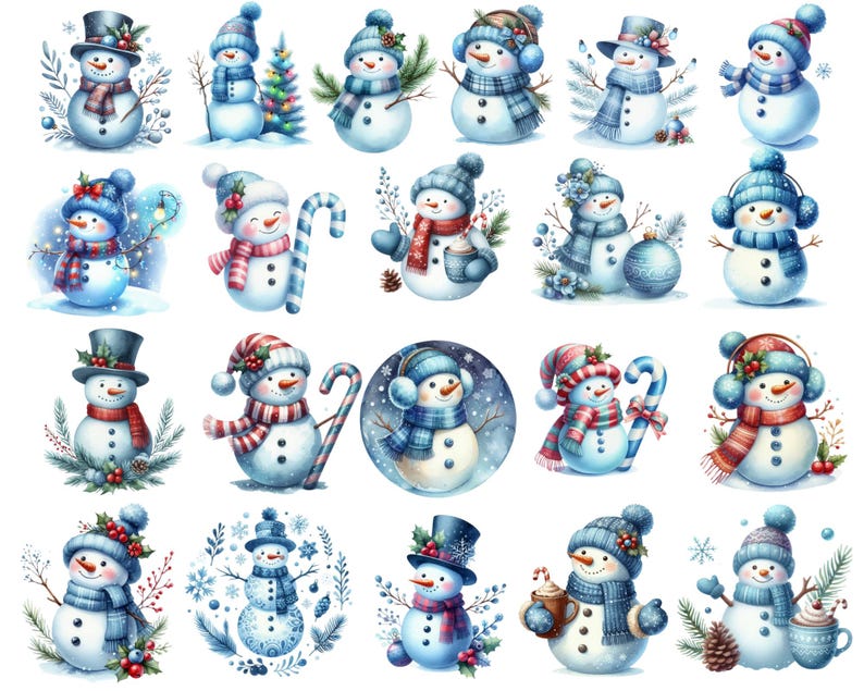 Christmas Snowman Clipart Bundle, Blue Snowman Png, Snowman Family ...