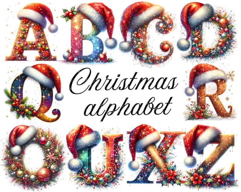 Christmas Alphabet Png Bundle, Christmas Letters Clipart, Christmas ...