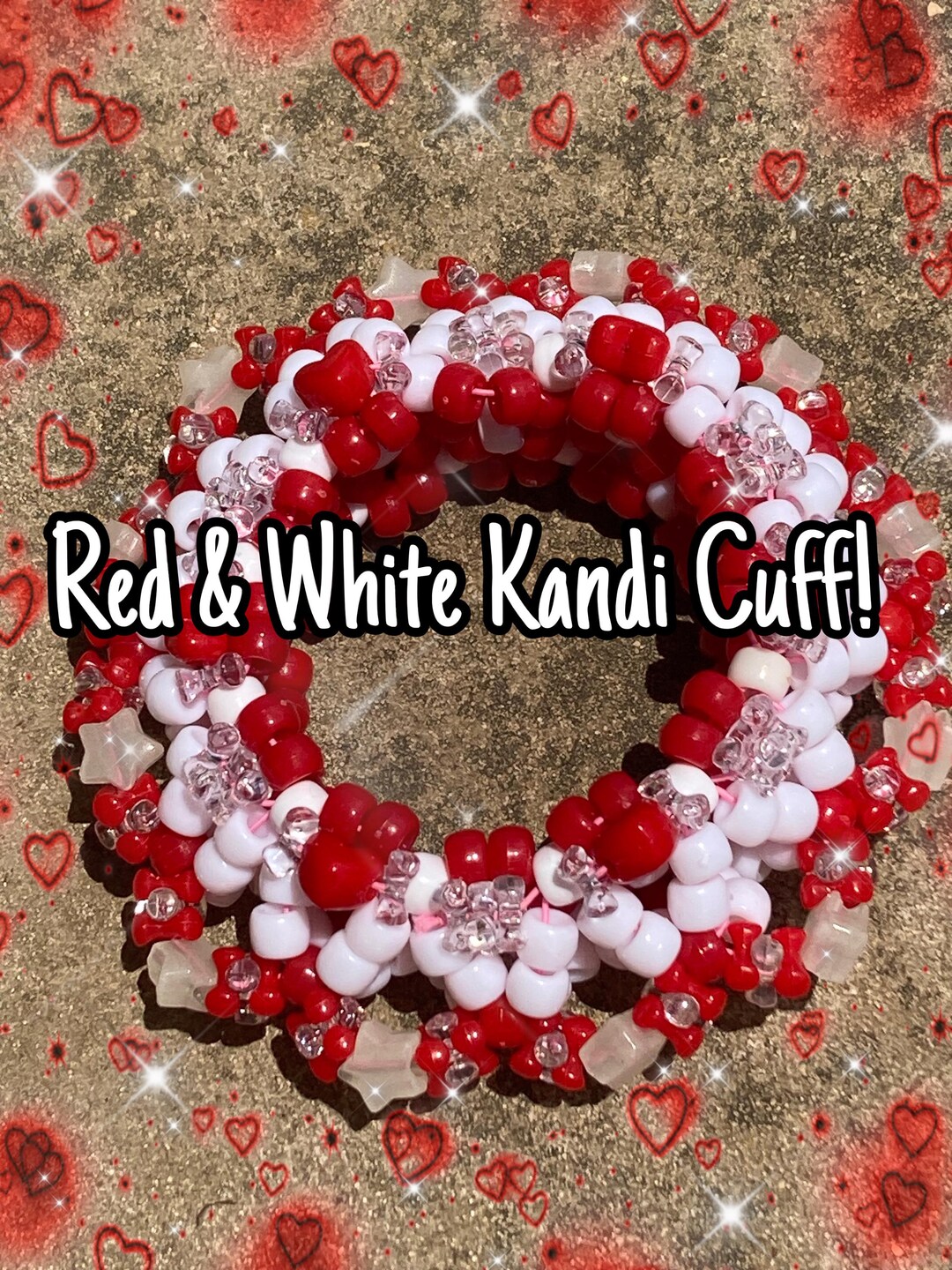 Red & White Kandi Cuff Beaded Kandi Bracelet for Raves - Etsy