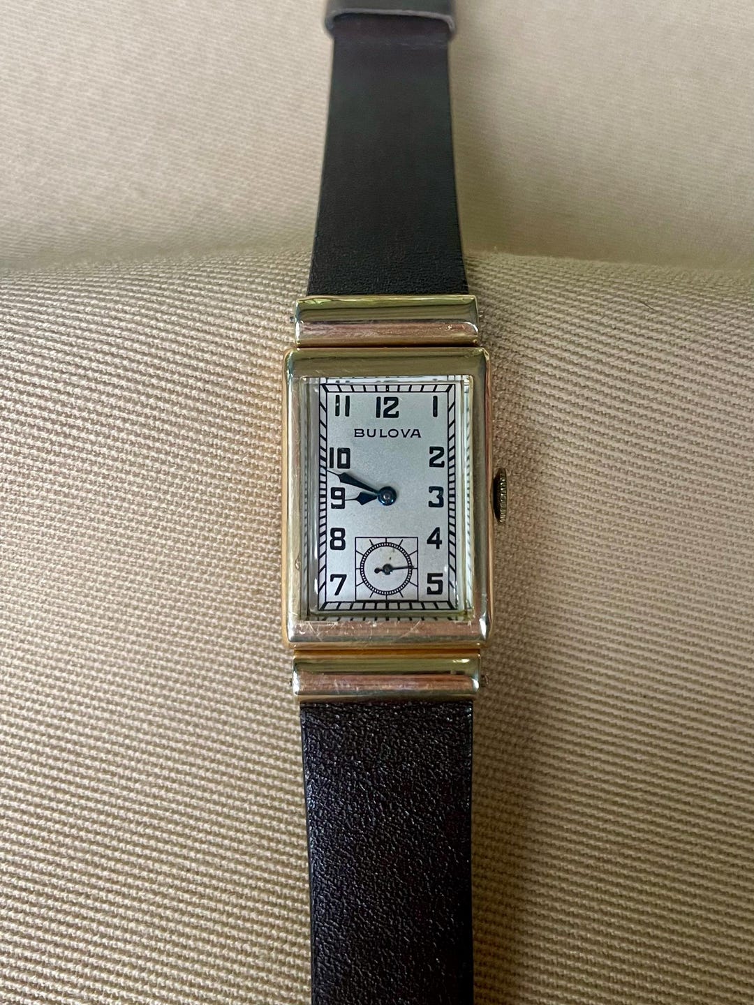 Vintage Bulova Rectangular Watch • Blue Hands • White Dial • Sub ...