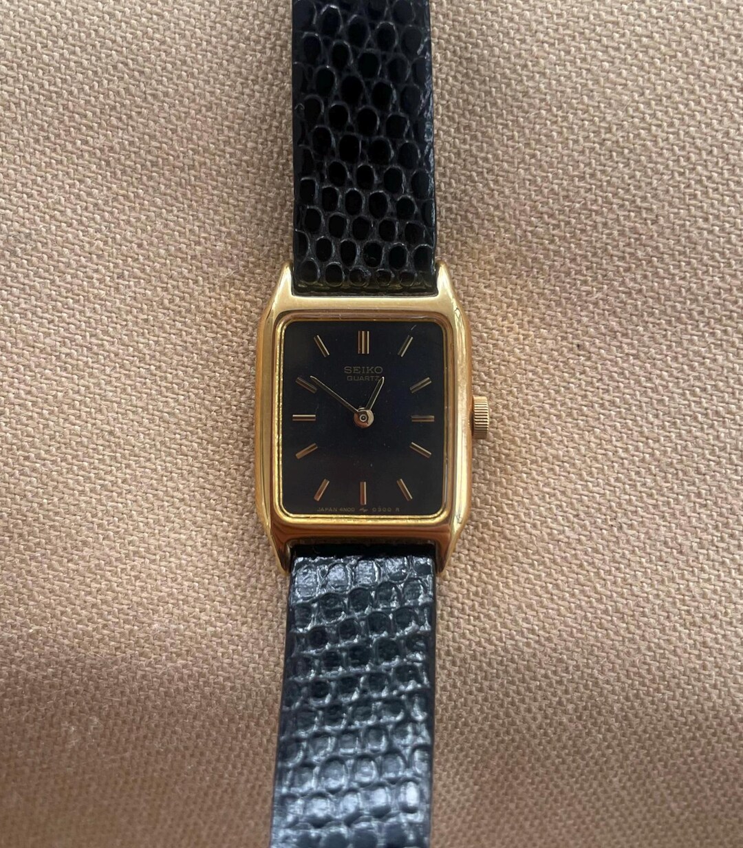 Vintage Black and Gold Square Seiko Watch - Etsy
