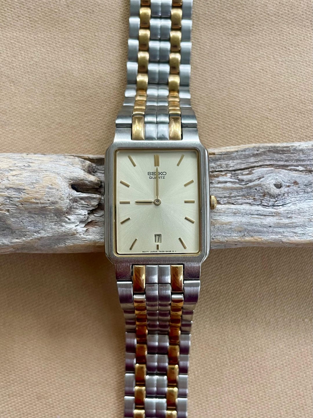 Vintage Seiko Watch · Square Gold & Silver Tone · Dark Champagne Dial ...