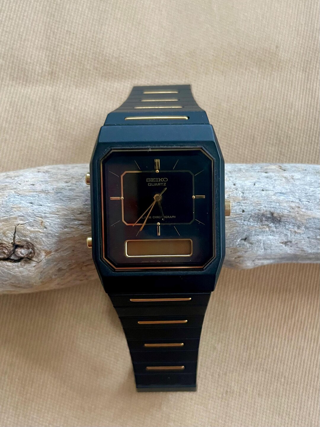 Vintage Black and Gold Square Seiko Digital Analog Watch - Etsy