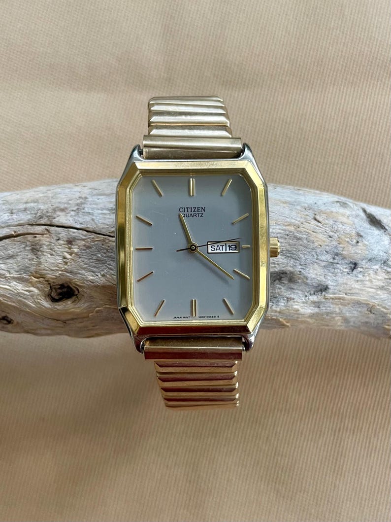 Vintage Citizen Watch • Square Gold Quartz • Iridescent Gray Dial With ...