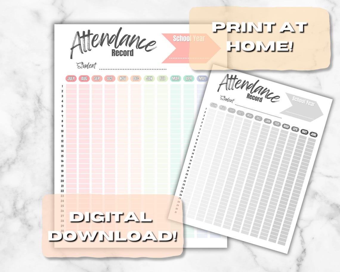 Homeschool Attendance Record Sheet, Student Attendance, Attendance ...
