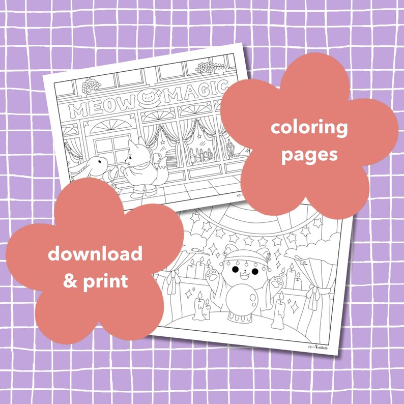 Meow Magic Coloring Pages (2) - Instant Digital Download - Printable ...