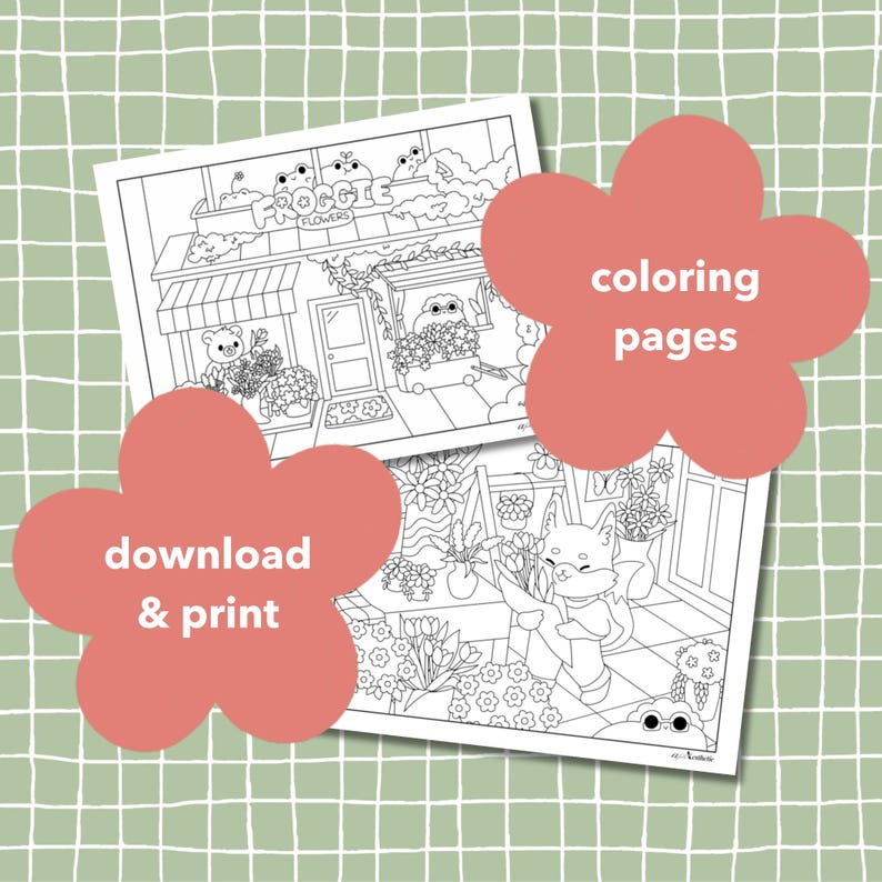 Froggie Flowers Coloring Pages (2) - Instant Digital Download ...