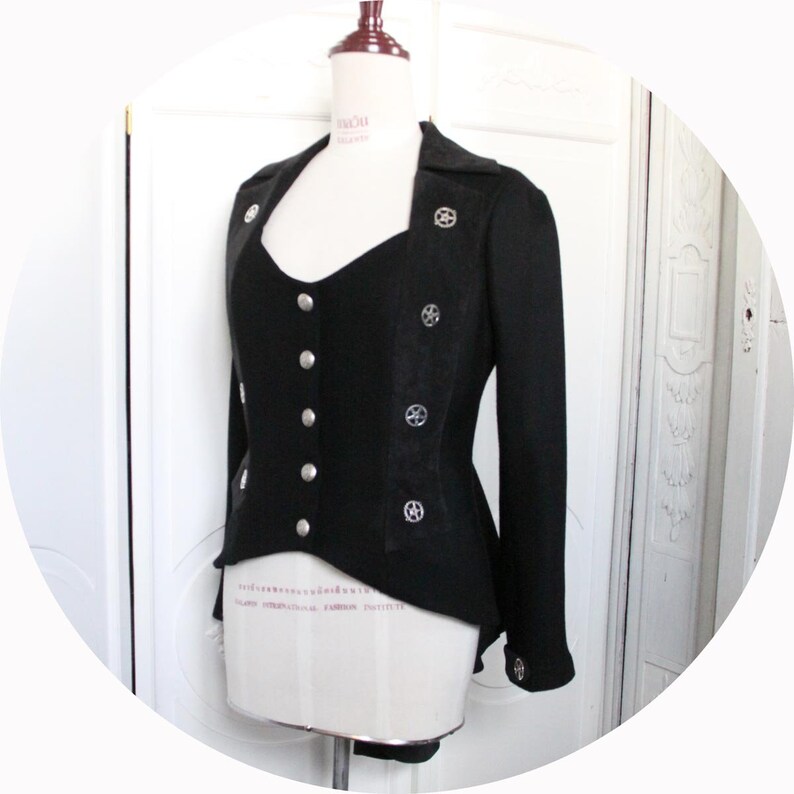 Steampunk jacket with lapels and magpie tail in wool and | Etsy