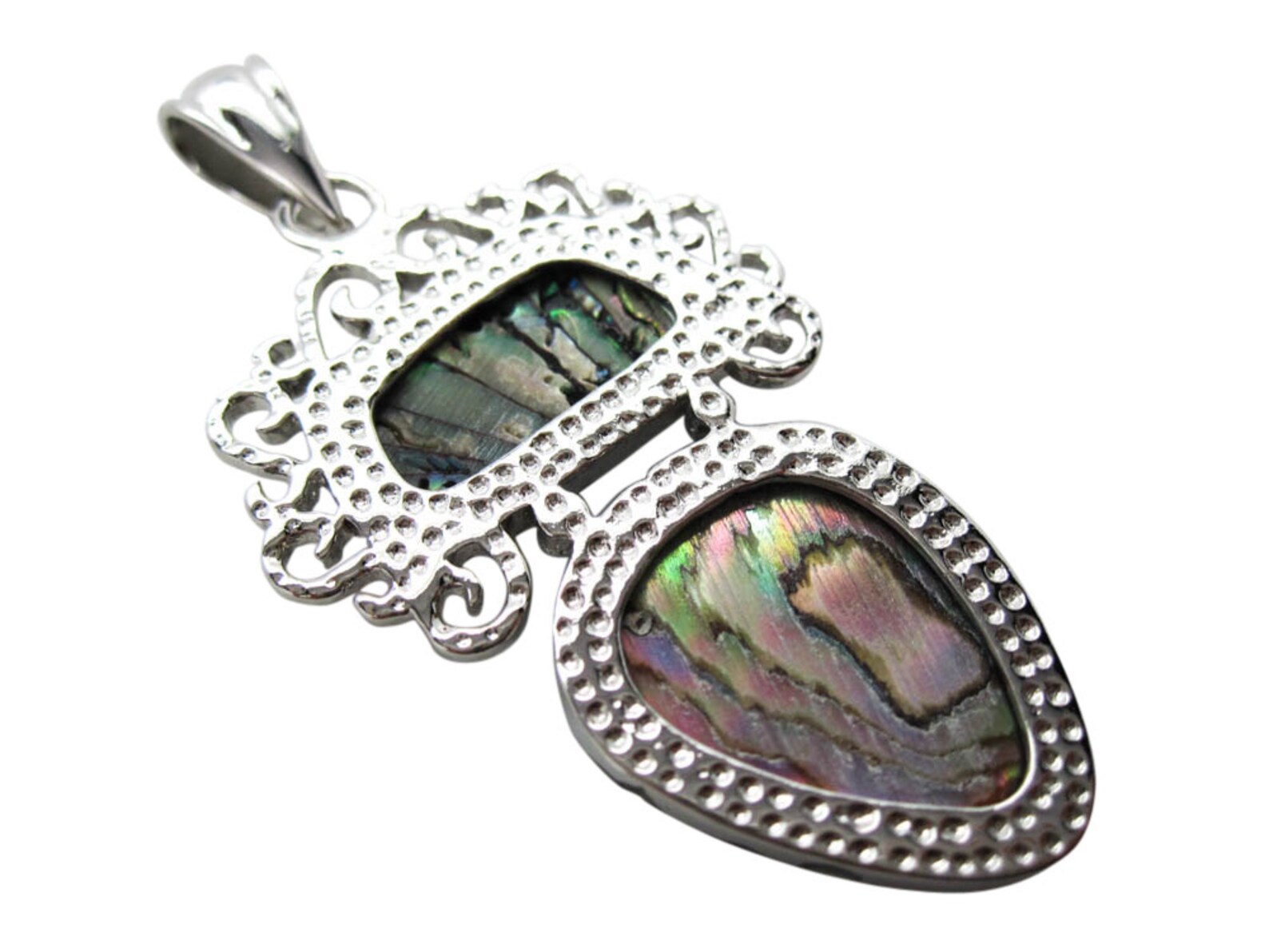 Abalone Pendant, Ornate Pendant, Silver Plated Pendant, SKU 5076 - Etsy