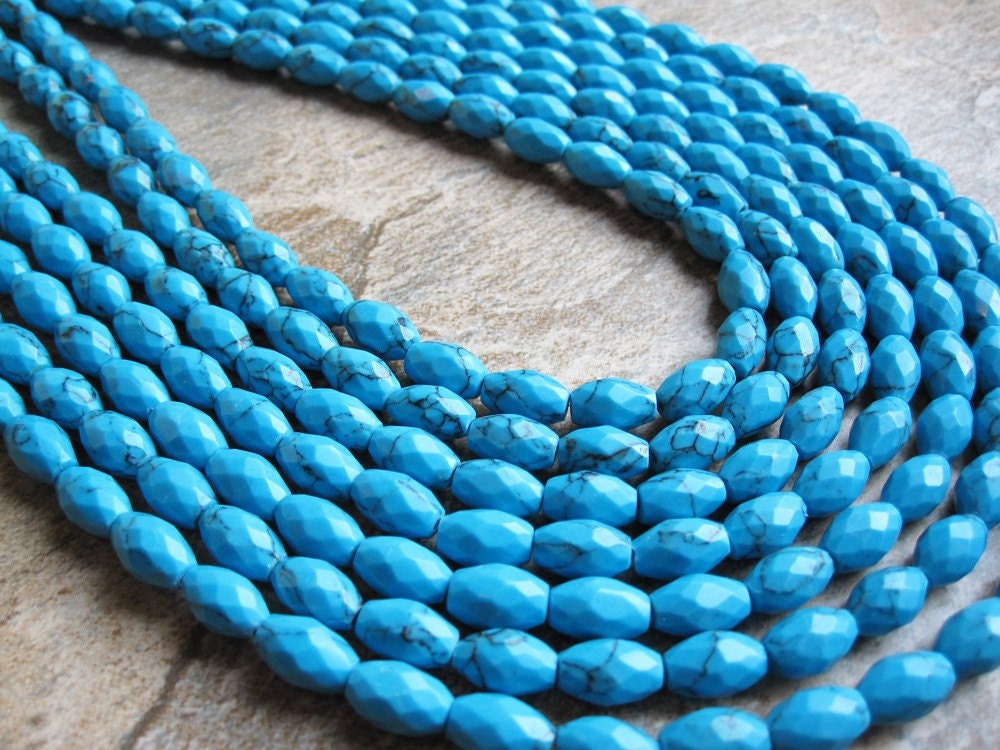Turquoise Howlite Beads, Blue Howlite Beads, Faceted Rice, 6mm X 9mm ...