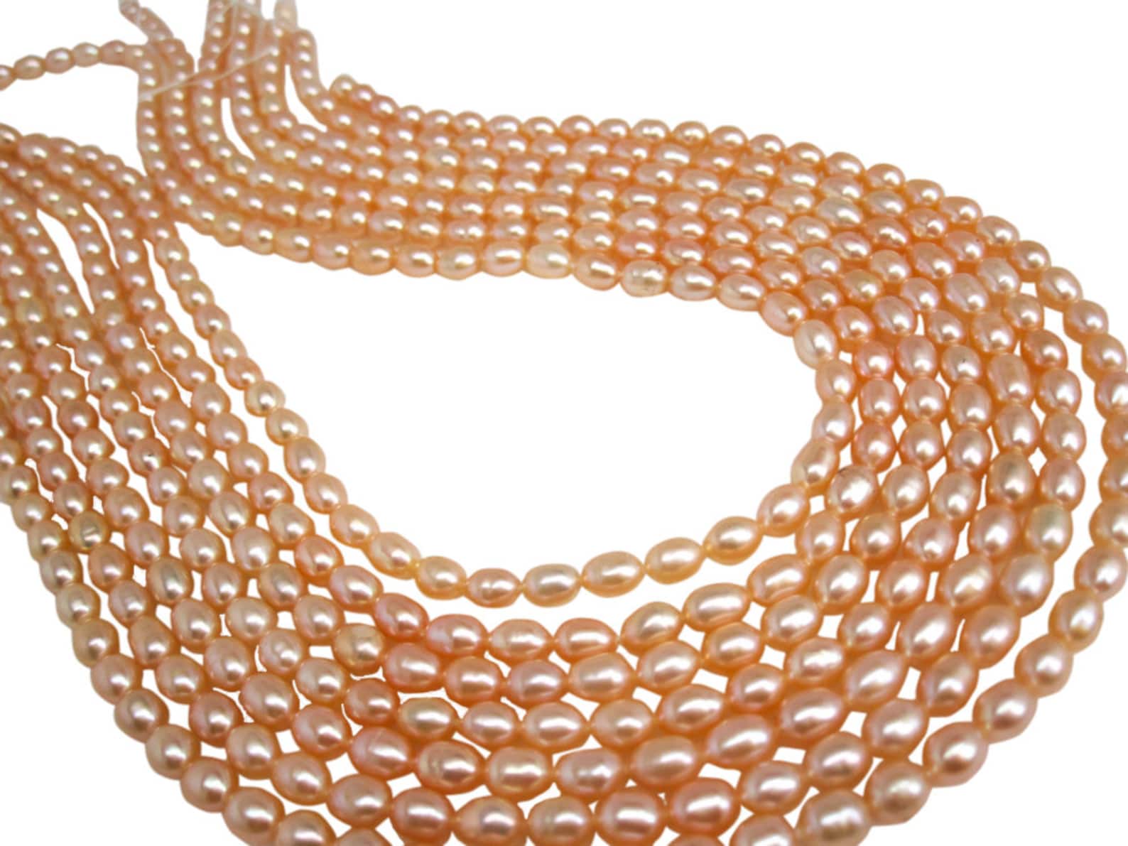Peach Pearls Peach Color Freshwater Pearls Rice Shape SKU - Etsy