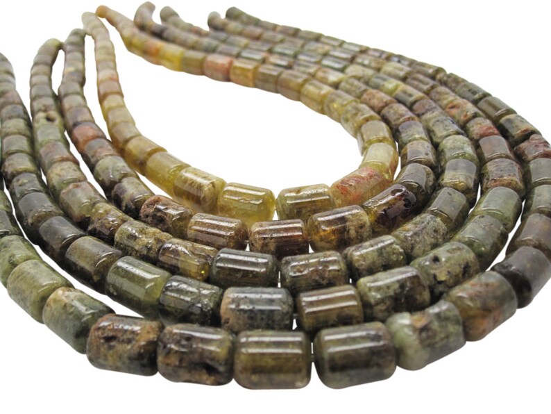 Vesuvianite Beads | Cylinder Shape | Olive Green Vesuvianite ...