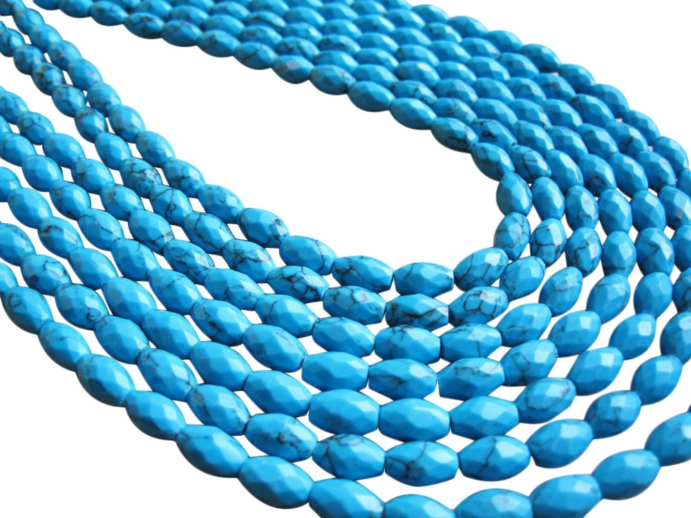 Turquoise Howlite Beads, Blue Howlite Beads, Faceted Rice, 6mm X 9mm ...