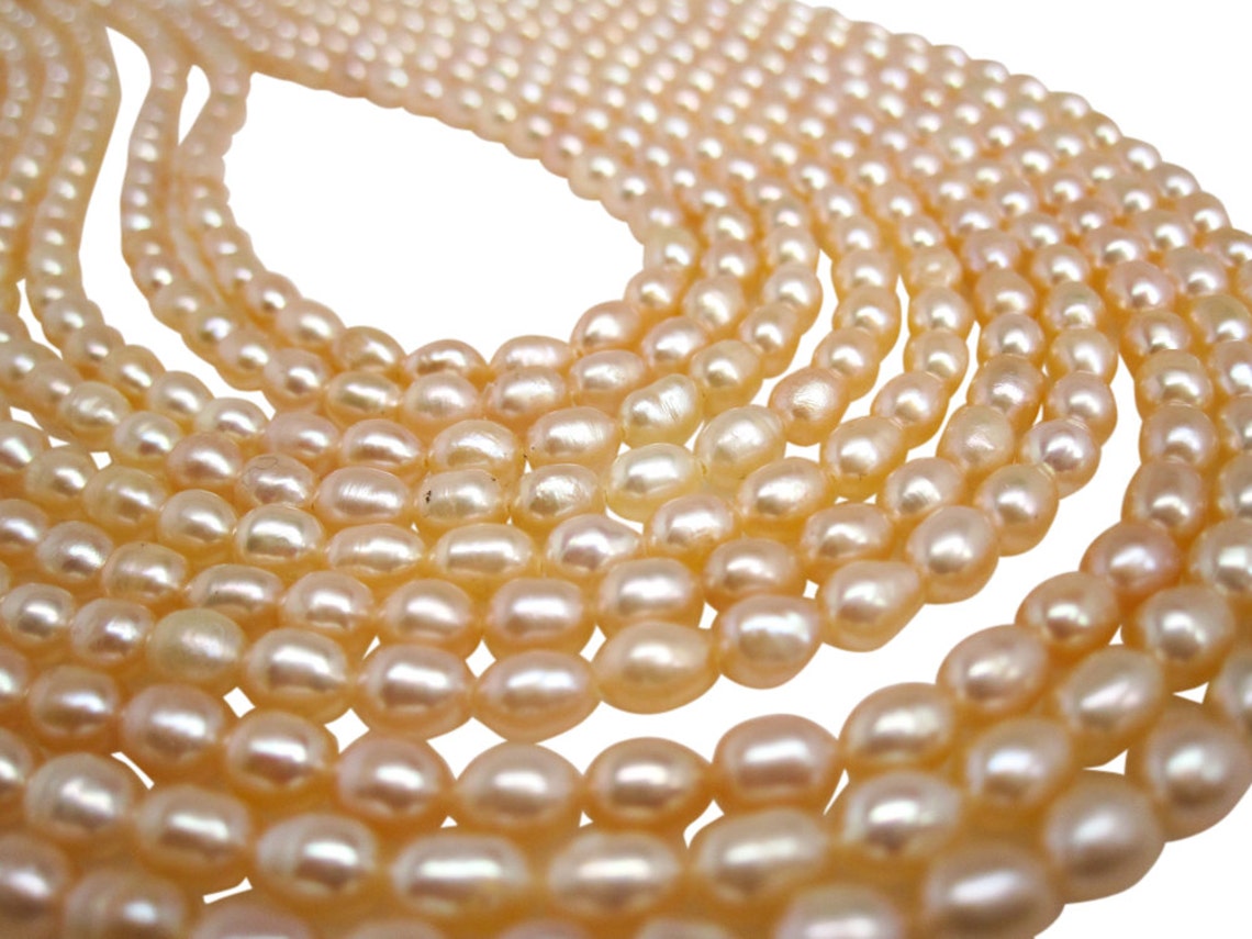 Peach Pearls | Peach Color Freshwater Pearls | Rice Shape | SKU 4732 - Etsy