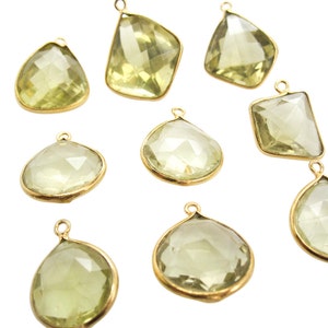 Yellow Topaz Connectors, Lemon Topaz Drop, 22KT Gold Vermeil Over 925 ...