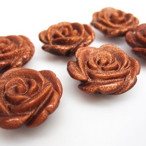2 Carved Goldstone Flowers, Goldstone Flower Focal, 20mm, Carved ...
