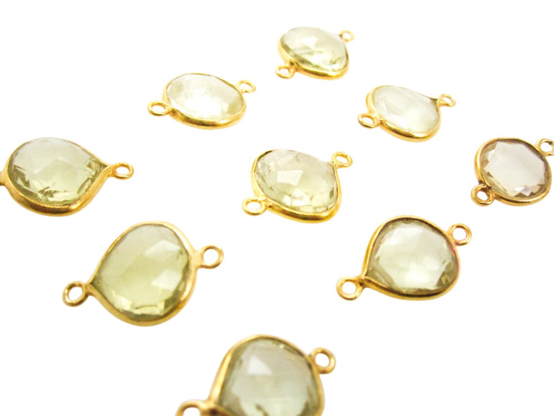 Yellow Topaz Connectors | Lemon Topaz Drop | 22KT Gold Vermeil Over 925 ...